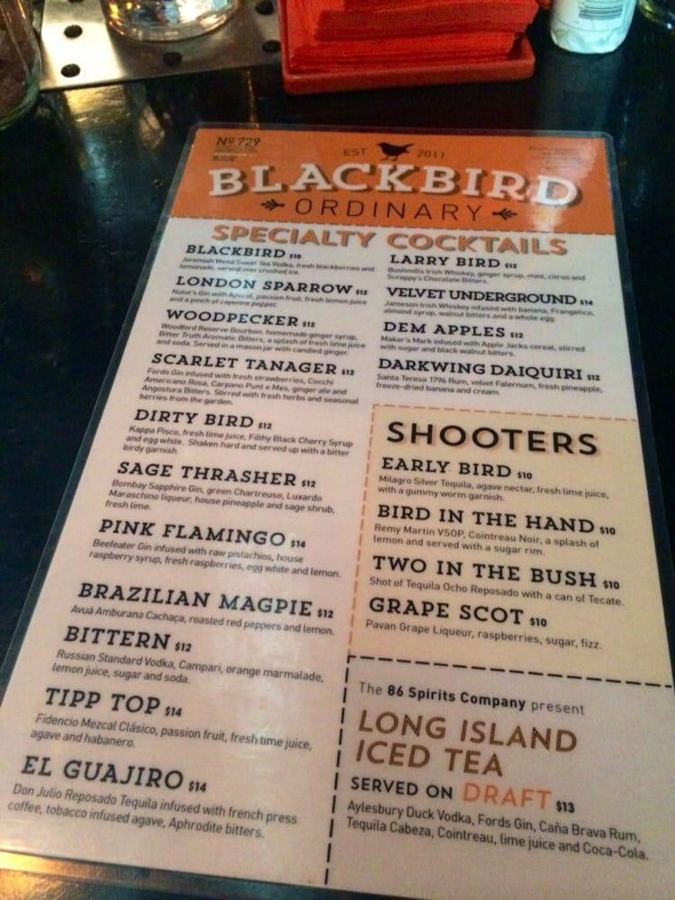 Menu at Blackbird Ordinary pub & bar, Miami