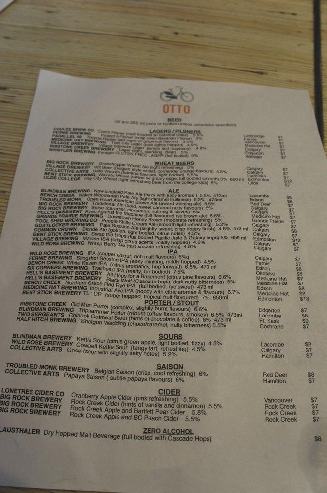 Menu at OTTO Food & Drink restaurant, Edmonton