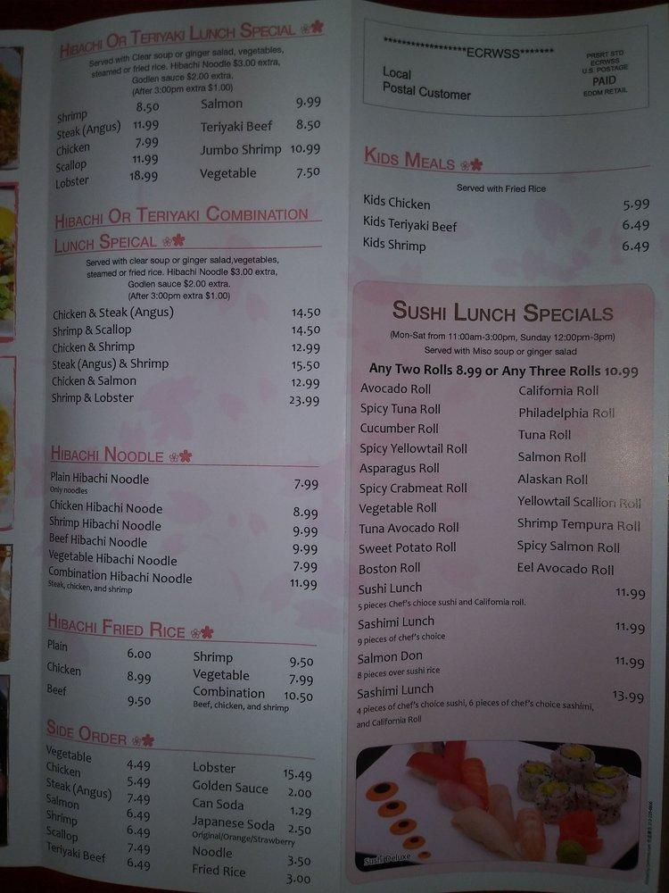 Menu at Sakura Japanese Express restaurant, Alsip