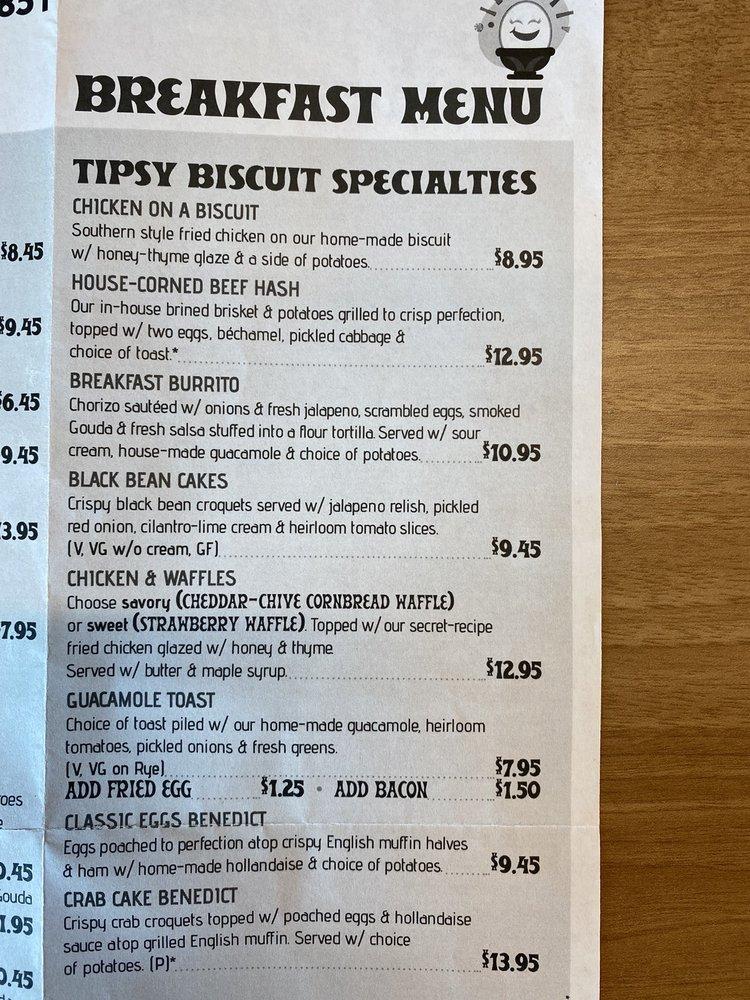 Menu at The Tipsy Biscuit restaurant, Elkhart