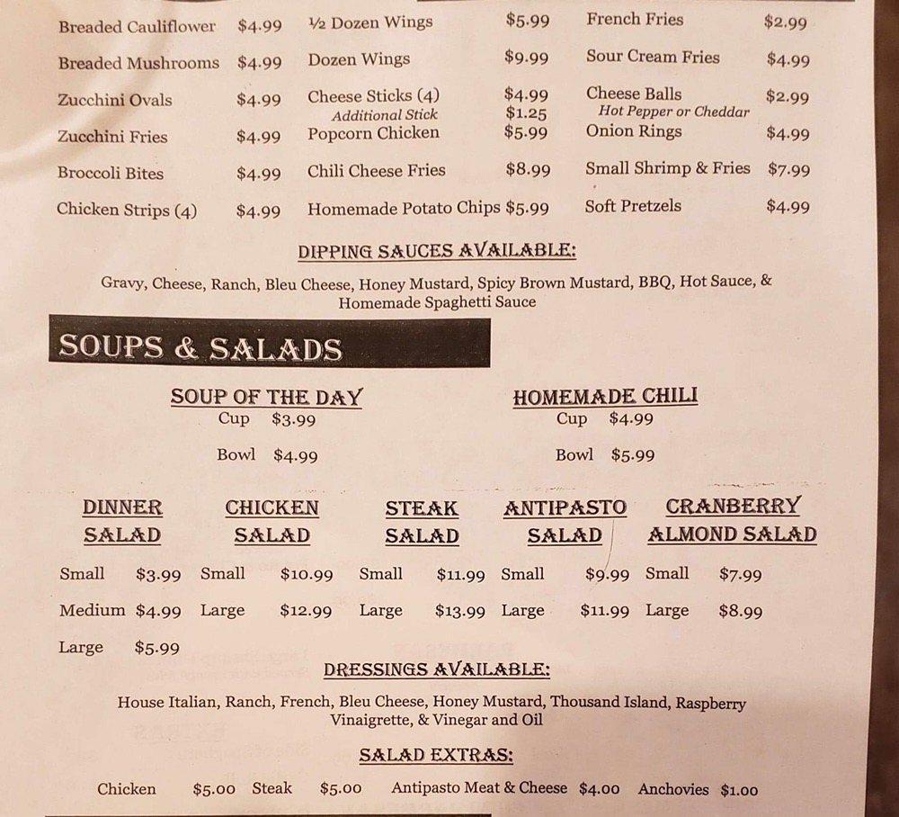 Menu at Angelo's II Monongahela pizzeria, Monongahela