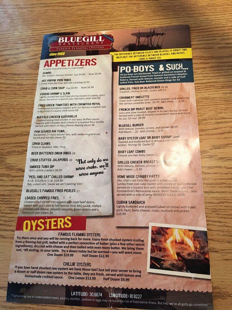 Menu at BLUEGILL Restaurant, Spanish Fort