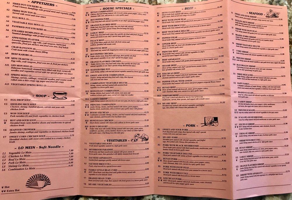 Menu at Blue Dragon Restaurant, Caledonia