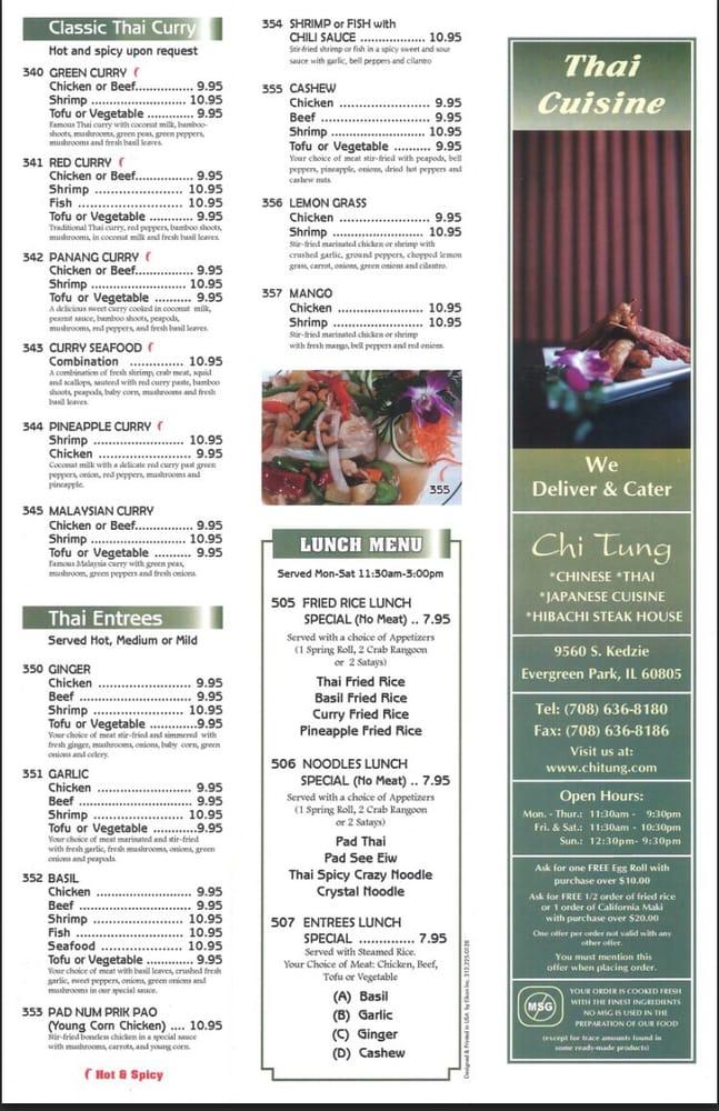 Menu at Chi Tung Restaurant, Evergreen Park