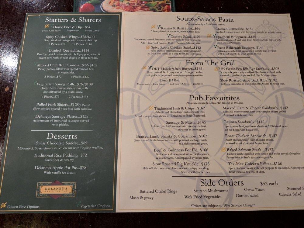 Menu at Delaney's The Irish Pub, Hong Kong, Basement
