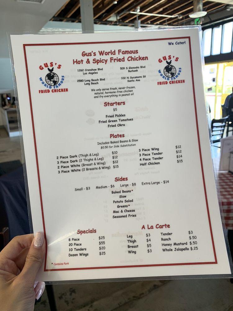 Menu at Gus's World Famous Fried Chicken restaurant, Santa Ana