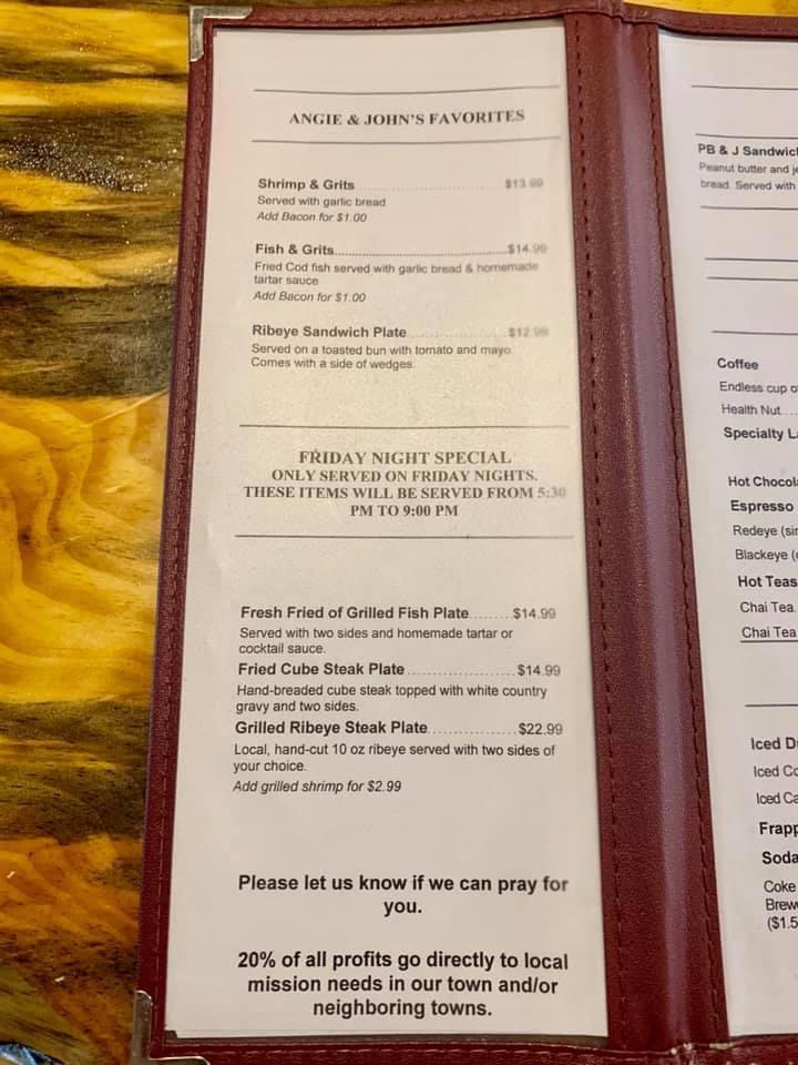Menu at HEbrews Café cafe, Batesburg-Leesville
