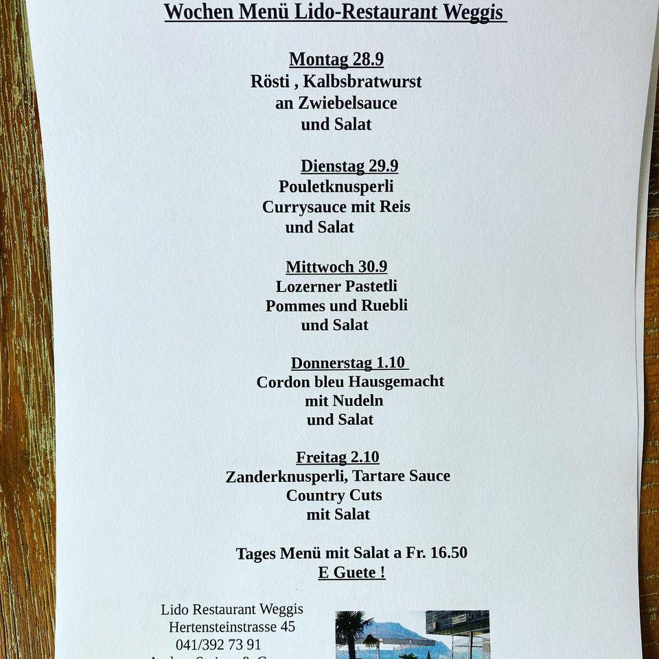 Menu at Lido Restaurant, Weggis, Hertensteinstrasse 45