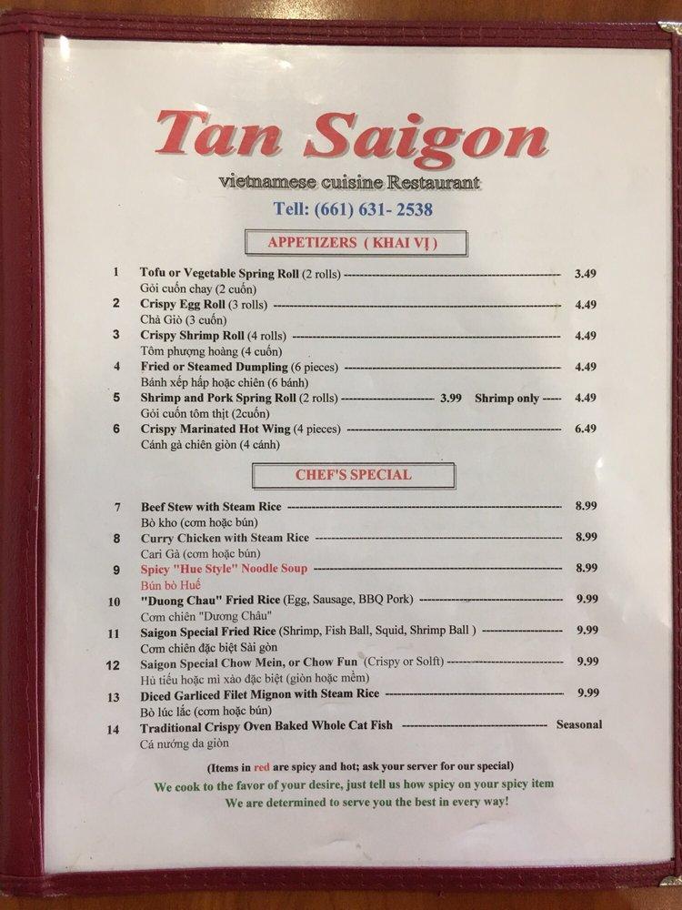Menu at New Saigon Restaurant, Bakersfield