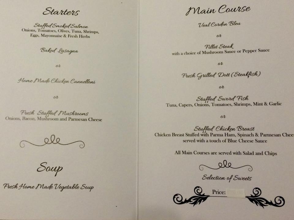 Menu at Peristyle Restaurant, Rabat