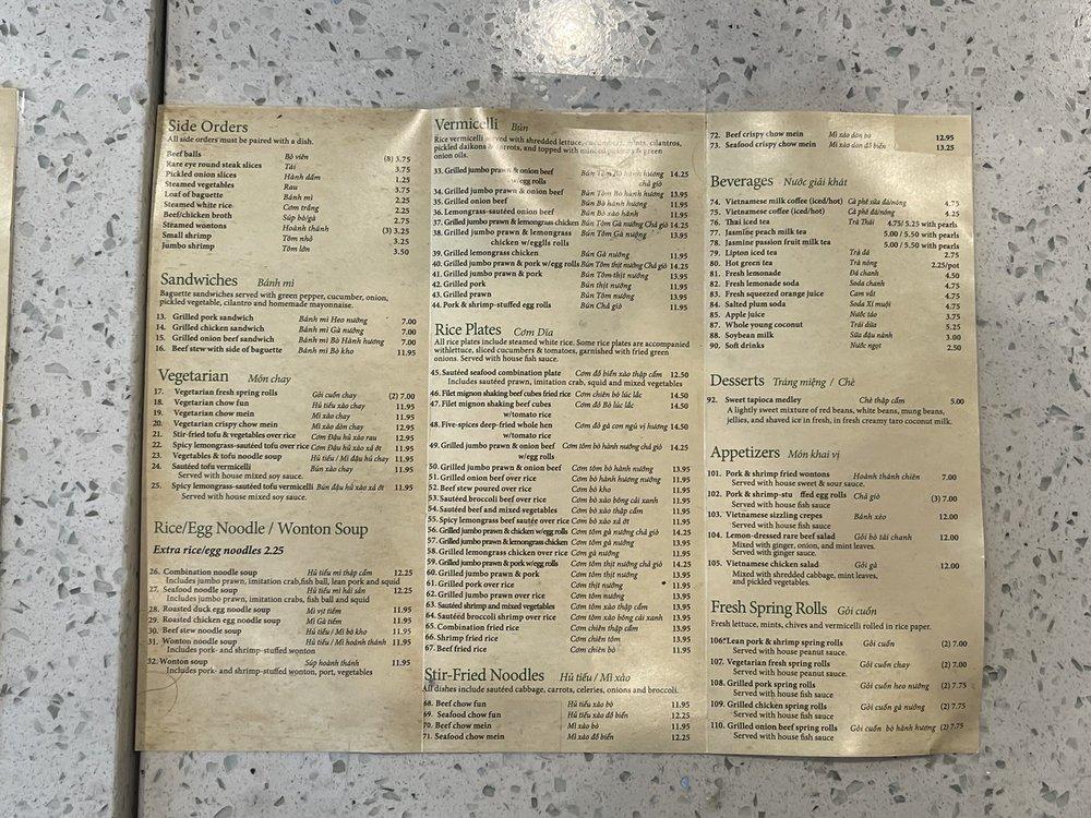 Menu at Phở 24 | Vietnamese Cuisine & Sweet Tea restaurant, San Jose ...