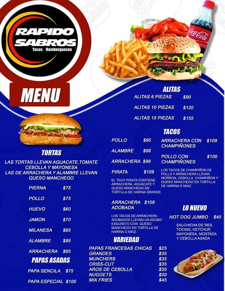 Menu at Rapido y Sabroso restaurant, Monterrey