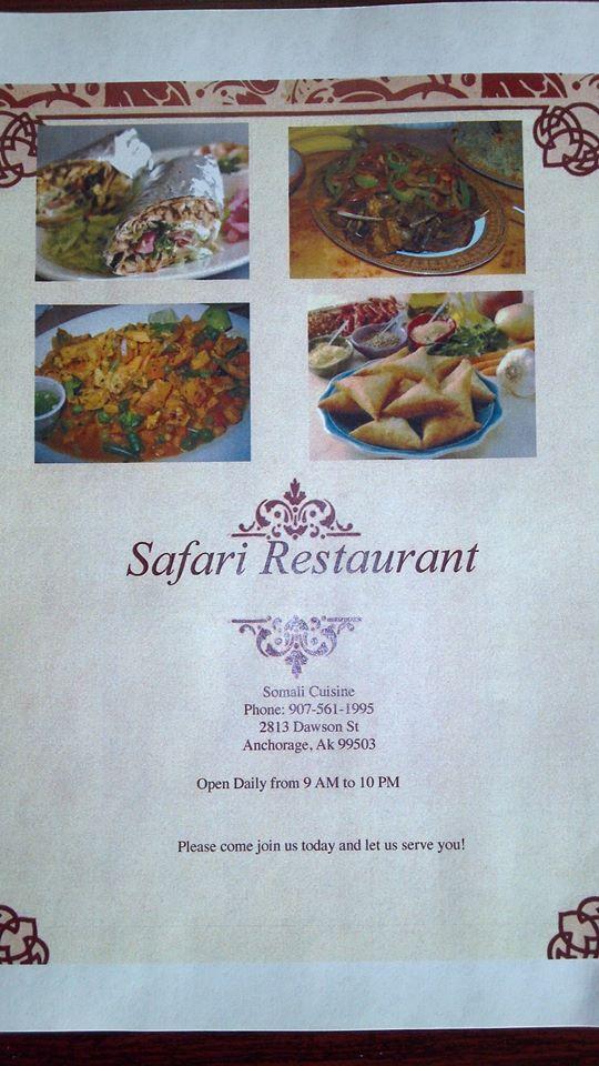 Menu at Safari Restaurant Somali Cuisine, Anchorage