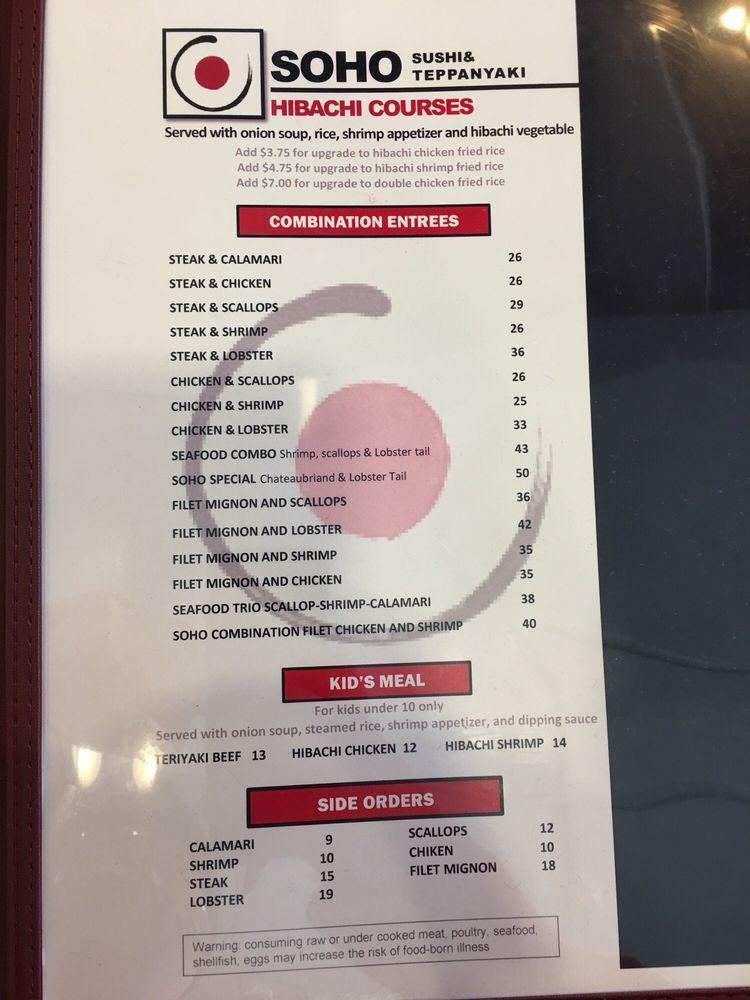 Menu at Soho Sushi and Teppanyaki restaurant, Roseville