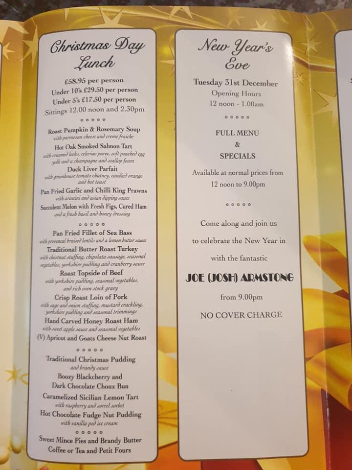 Menu at The Blue House restaurant, Haswell