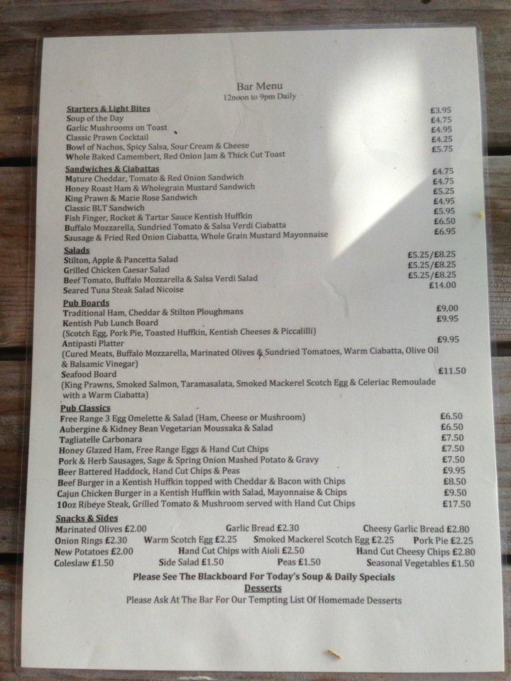 Menu at The Three Tuns pub & bar, Sittingbourne
