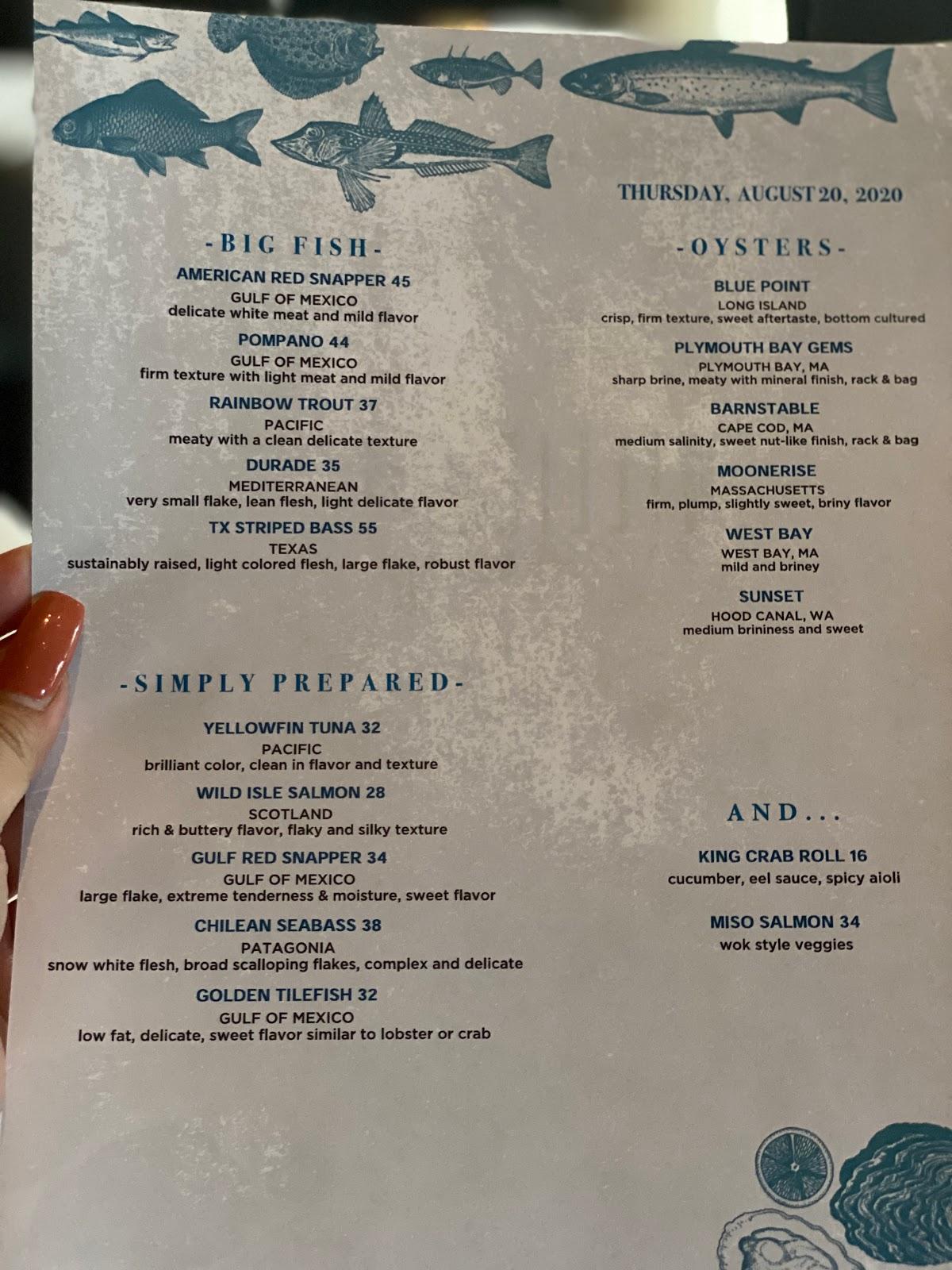 Menu at Willie G's Seafood pub & bar, Houston