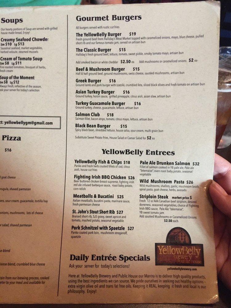 Menu at YellowBelly Brewery & Pub, St. John's