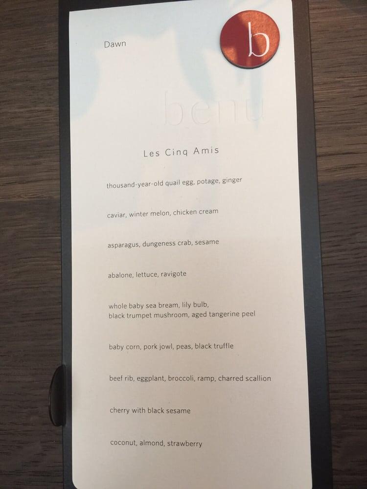 Menu at Benu pub & bar, San Francisco