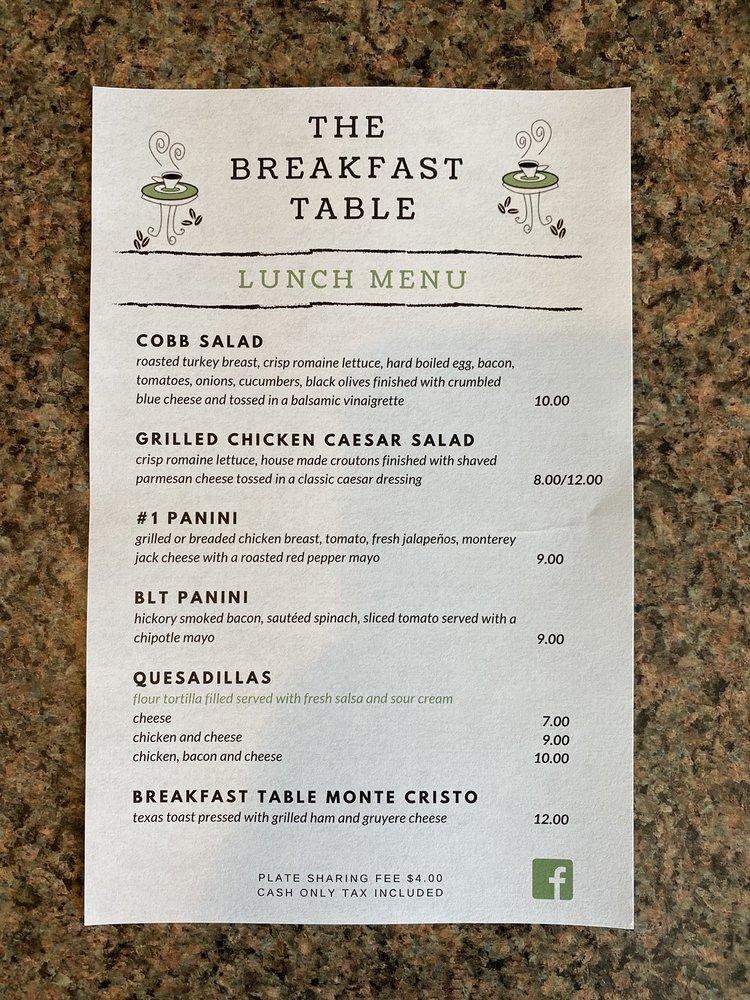 Menu at Breakfast Table restaurant, Easton
