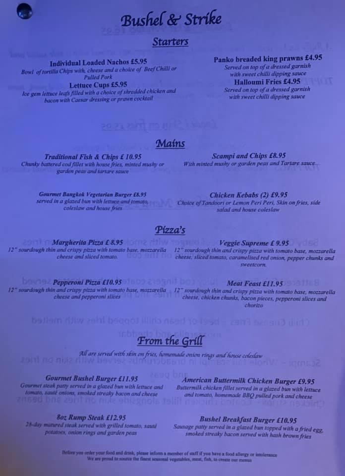 Menu at Bushel & Strike pub & bar, Heacham