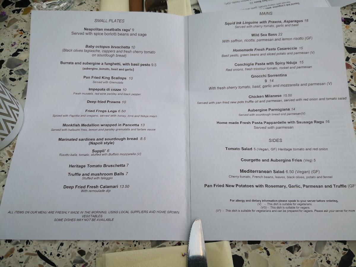 Menu at COTTO restaurant, Hereford