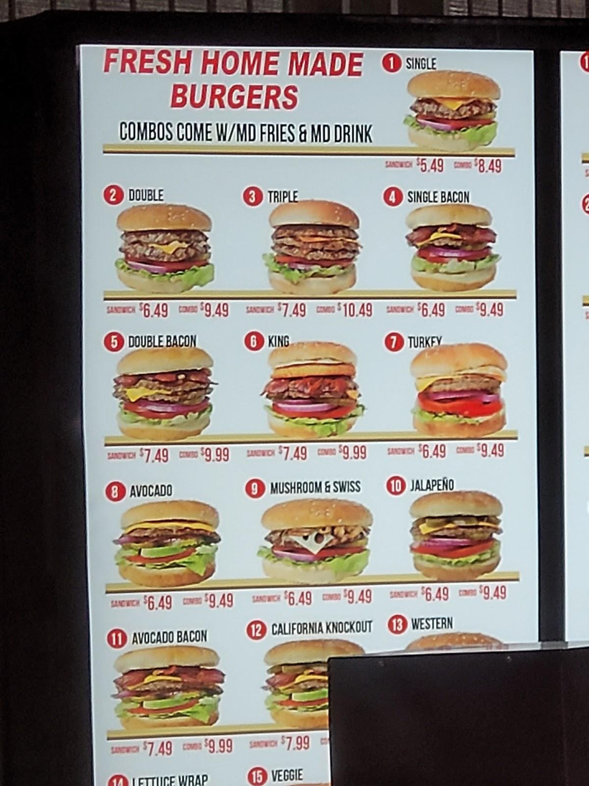 Menu at California Burger fast food, Indianapolis, E 82nd St