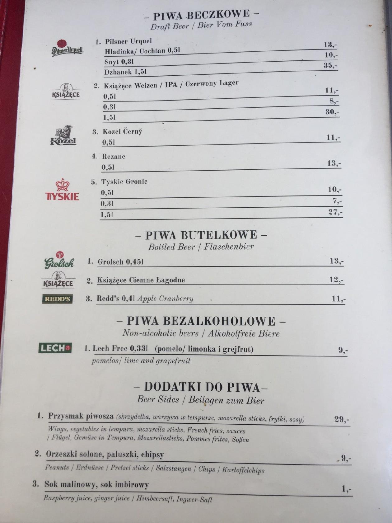 Menu at Columbus Restaurant, Szczecin, Wały Chrobrego 6