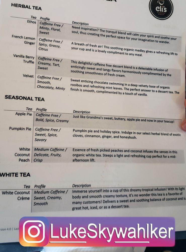 Carta del café Eli's Coffee Shop - Tremont, Tremont