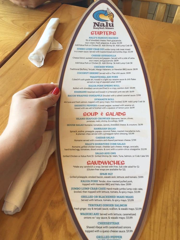 Menu at Nalu Dewey Beach pub & bar, Dewey Beach