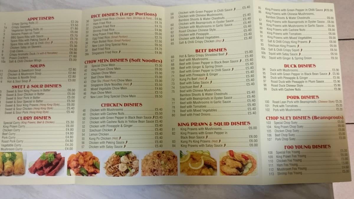 Menu at New Loon Sing fast food, Slough