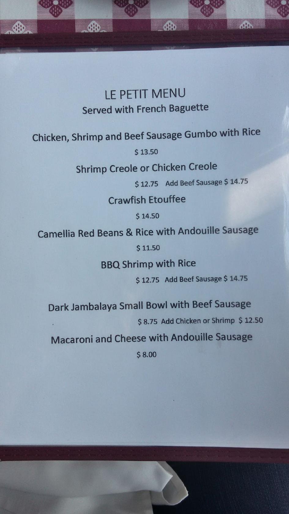 Menu at New Orleans Creole Cafe, San Diego