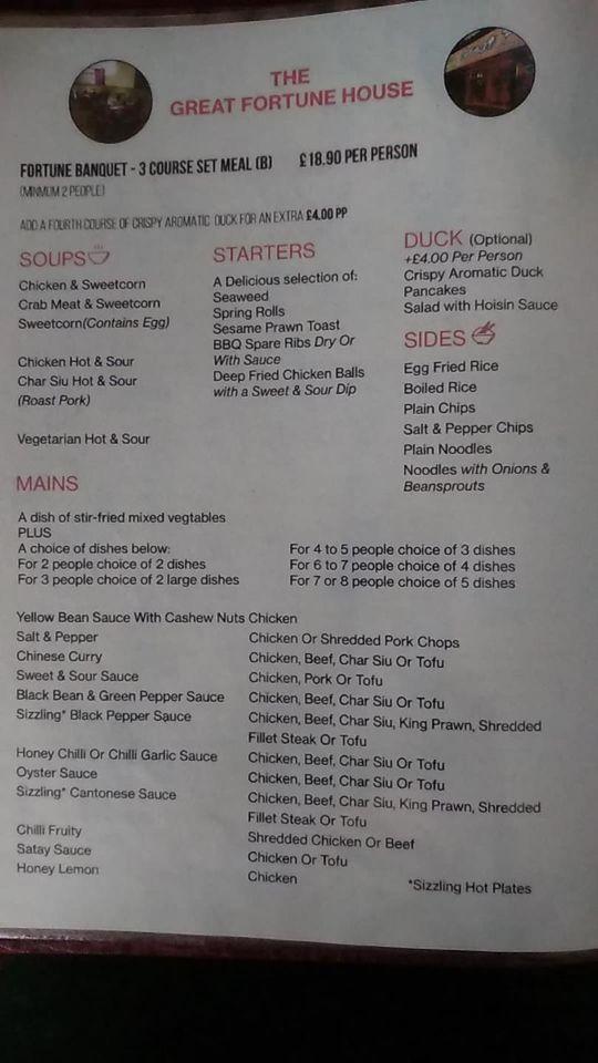 Menu at Great Fortune House Thornton-Cleveleys restaurant, Blackpool