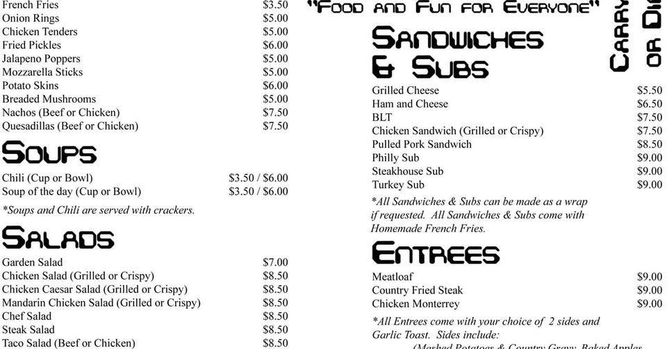 Menu at Hi Scores Bar Arcade & Grill, Fostoria