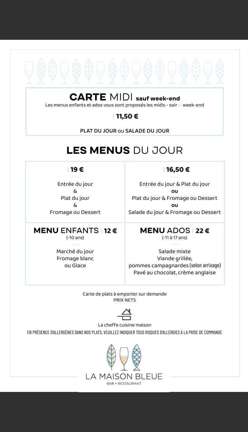 Carta del restaurante La Maison Bleue, Trévoux