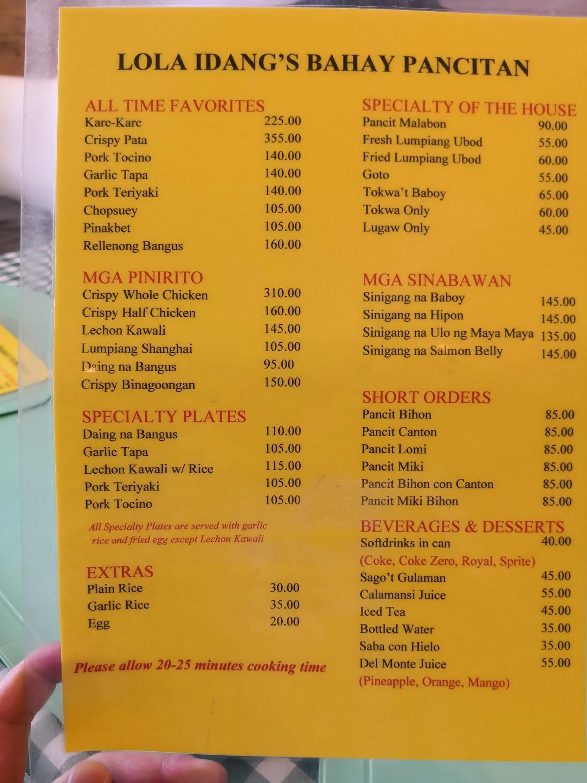 Menu at Lola Idang's Bahay Pancitan restaurant, Parañaque, Better ...