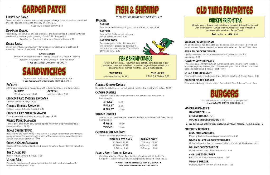 Menu at Lucky Duck Café restaurant, Taylor