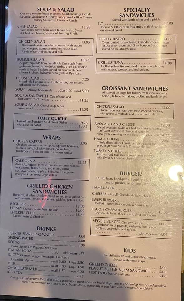 Menu at Mud Street Cafe, Eureka Springs