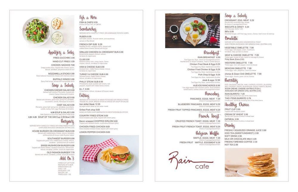 Menu at Rain Cafe, Lubbock, 50th St
