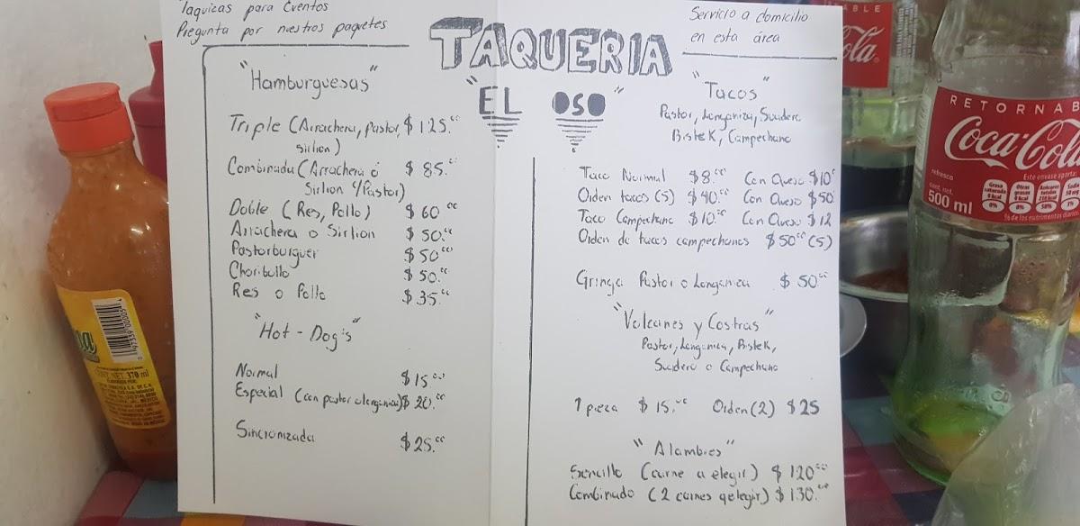 Menu at Tacos y Hamburguesas "El Oso" restaurant, Pachuca