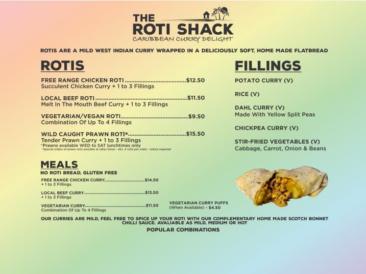 Menu at The Roti Shack fast food, Cairns