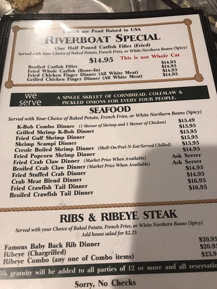 Menu at Top O' the River restaurant, Anniston