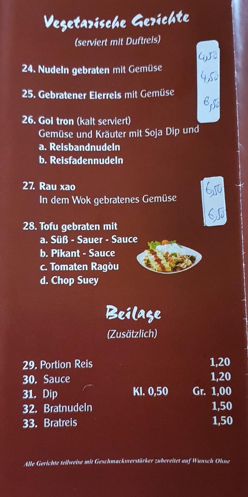 Menu at Wok Man restaurant, Berlin