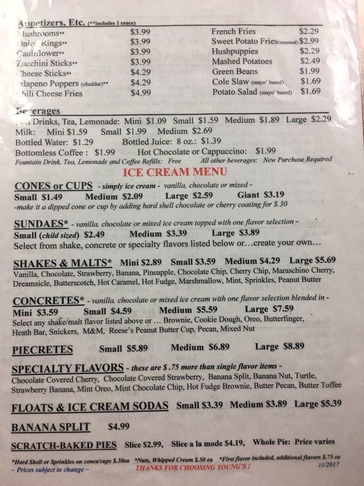 Menu at Young's Restaurant & Ice Creamery, Valley Park