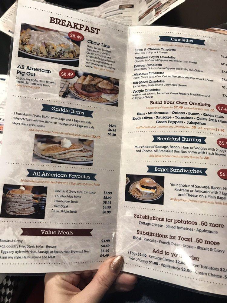 Menu at All American Diner restaurant, Cedar City