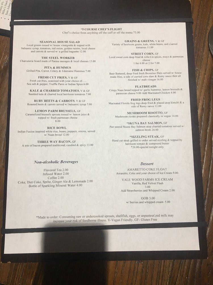 Menu at Balance Restaurant, Johnstown