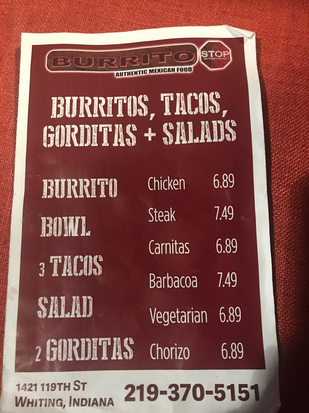 Menu at Burrito Stop Mex and American Grill restaurant, Whiting