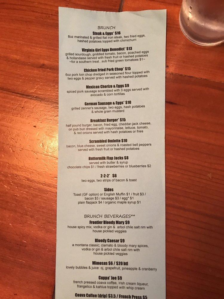 Menu at Frontier Public House, Vancouver