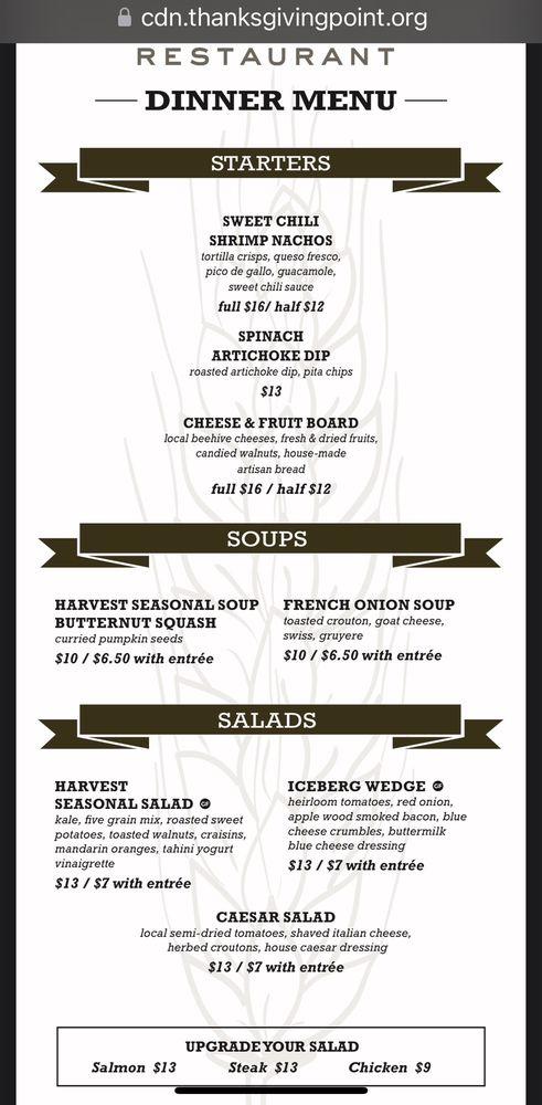 Menu at Harvest Restaurant, Lehi