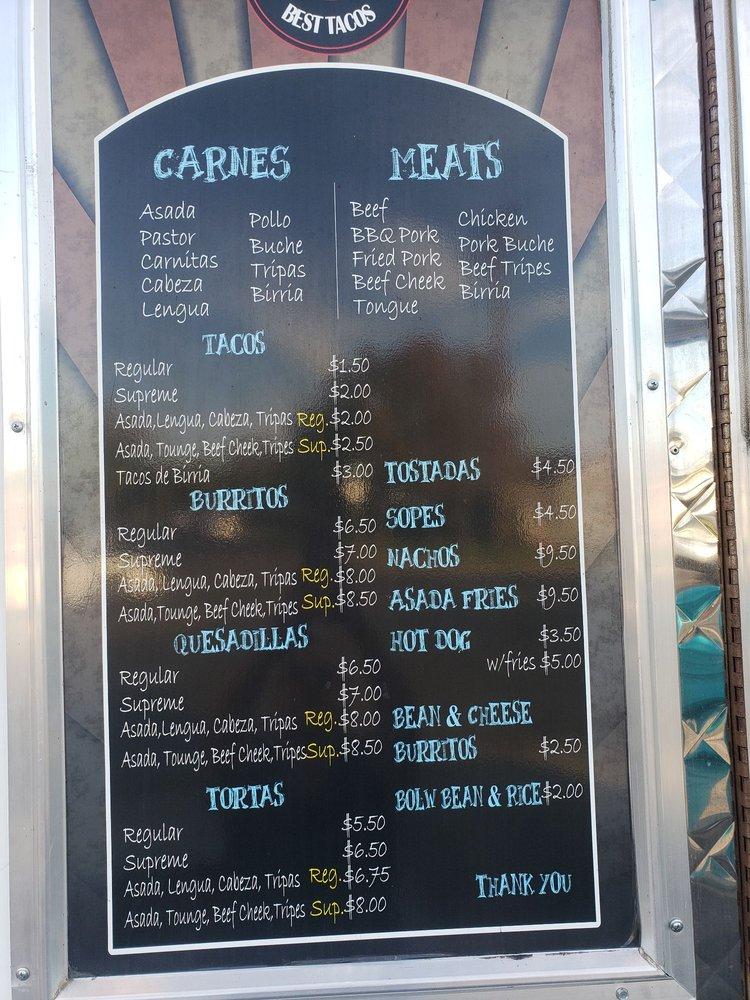 Menu at Hidalgo Taco Truck restaurant, Merced